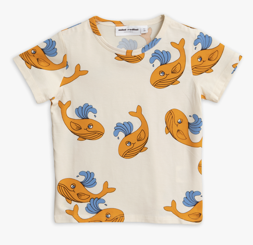 Mini Rodini Orange Whale Print Tee - Mini Rodini T Shirt, HD Png ...