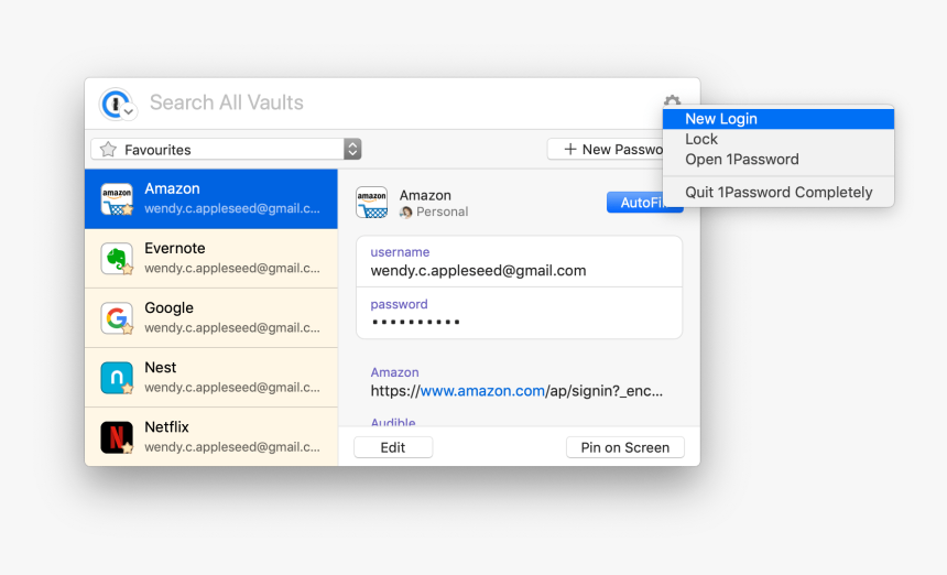 1password Mini After Clicking The Gear Icon, With New - Login Manually, HD Png Download ...