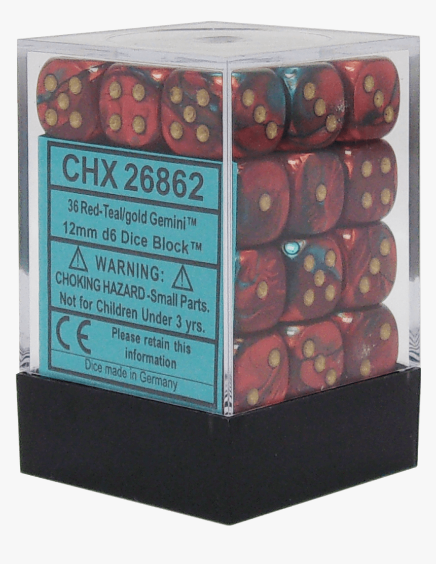 Gemini Red-teal With Gold 12mm D6 - Box, HD Png Download , Transparent ...
