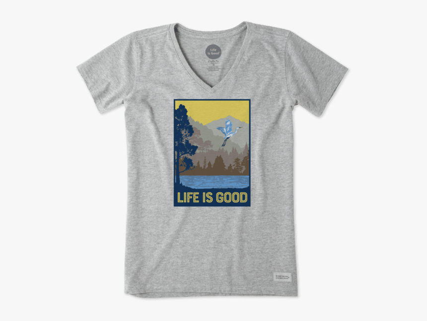 Women S Blue Heron Crusher Vee - Life Is Good Pun Shirts, HD Png ...