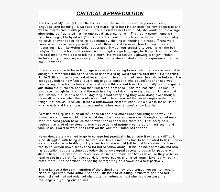 Critical Appreciation Helen Keller, HD Png Download , Transparent Png ...