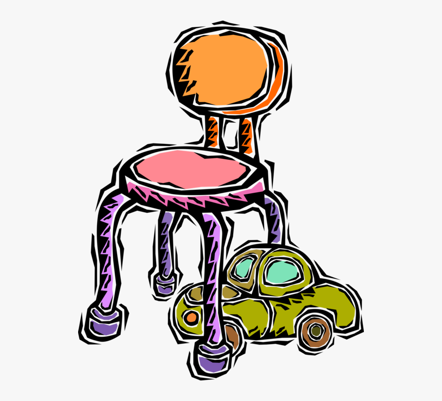 Vector Illustration Of Child S Chair With Toy Automobile - Toy Under ...