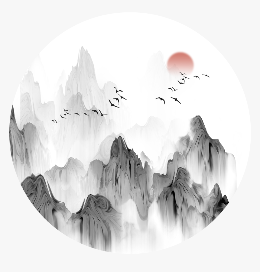 Chinese Style Landscape Ink Birds Png And Psd, Transparent Png ...