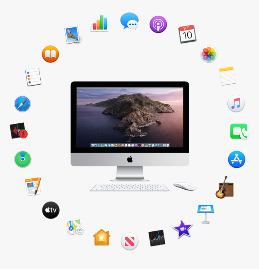 An Imac Surrounded By The Icons For The Built-in Apps, HD Png Download ...