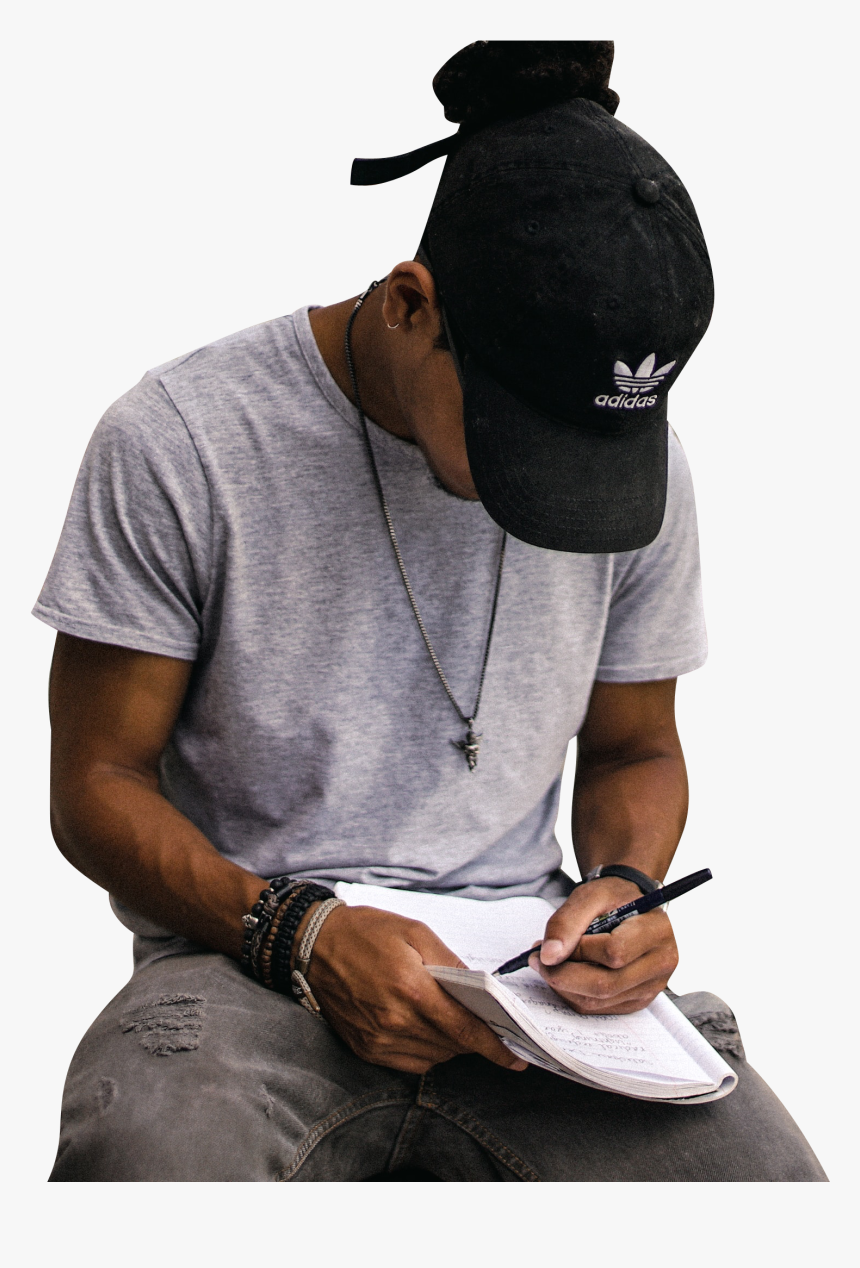 Man With Cap Writing In Notebook, HD Png Download , Transparent Png ...