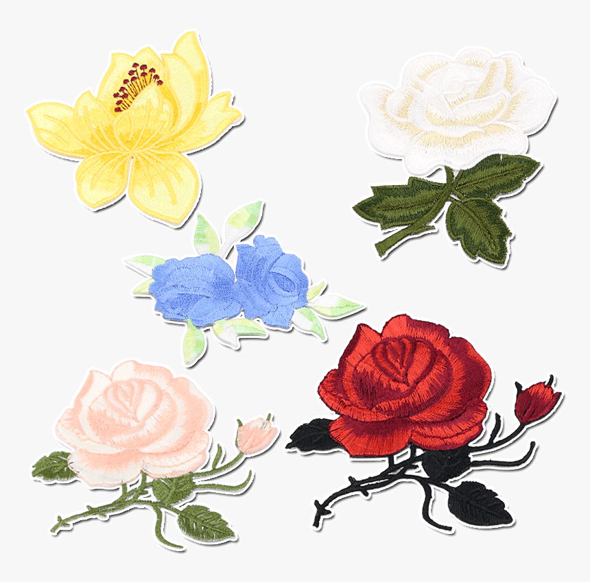 Rose Flowers Embroidered Cloth Patch Stickers Fashion - Appliqué, HD ...