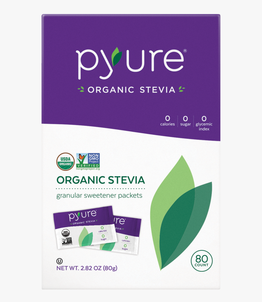 Organic Stevia Sweetener Packets, 80 Count - Pyure Stevia, HD Png ...