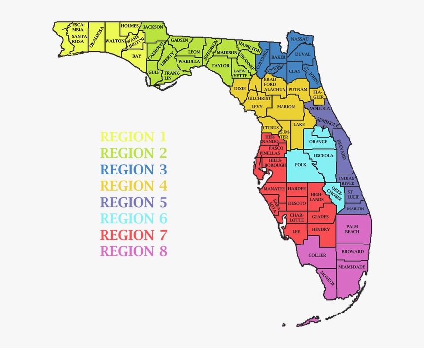 Florida Map Regions - Regional Map Of Florida Regions, HD Png Download ...