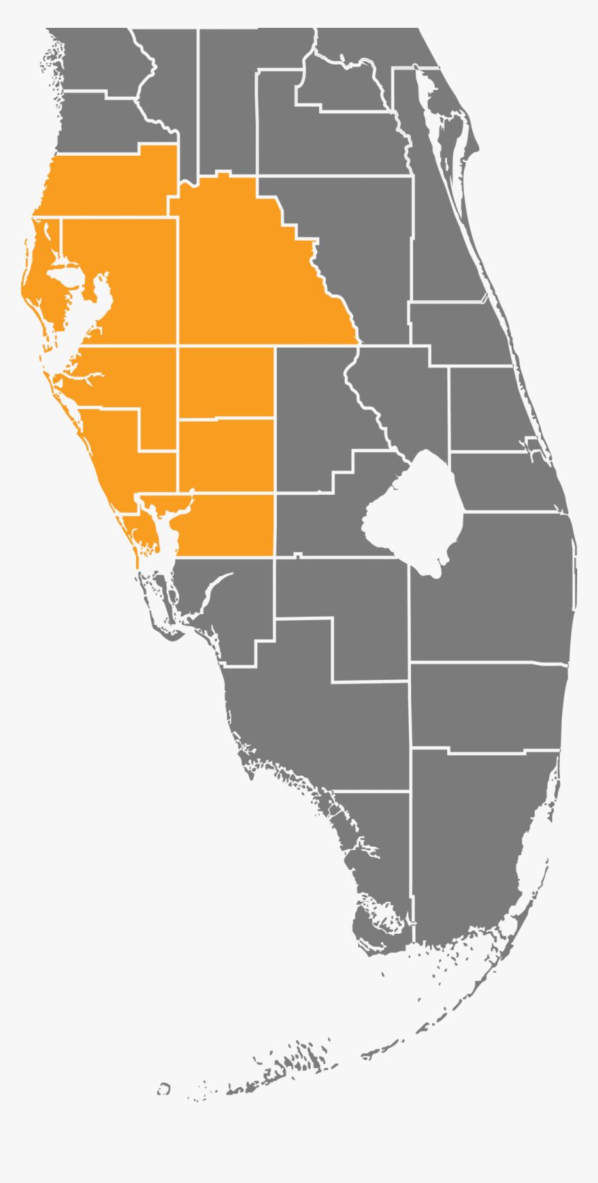 Map Of Florida With Counties Highlighted In Orange, HD Png Download ...