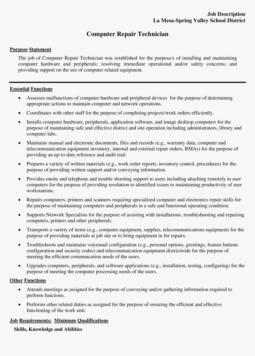 Computer Repair Job Description, HD Png Download , Transparent Png ...