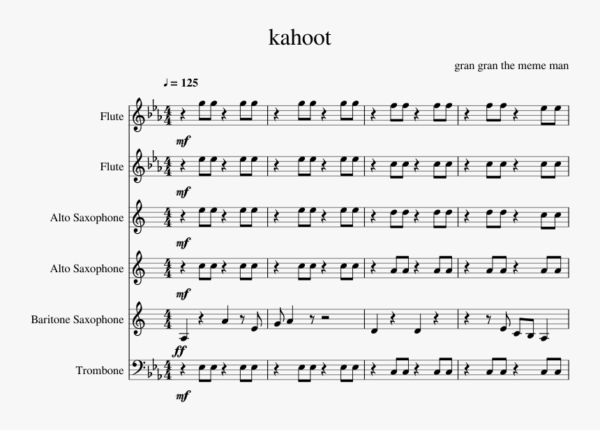 Kahoot Sheet Music For Flute, Alto Saxophone, Baritone, HD Png Download ...