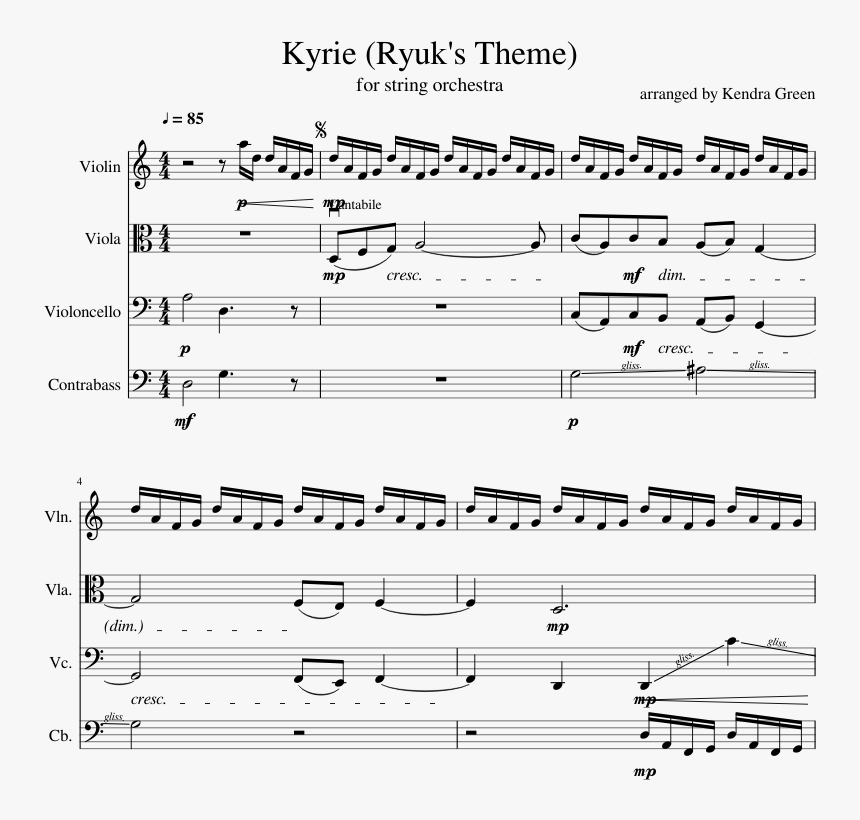 Kyrie Sheet Music For Violin, Viola, Cello, Contrabass, HD Png Download , Transparent Png Image ...