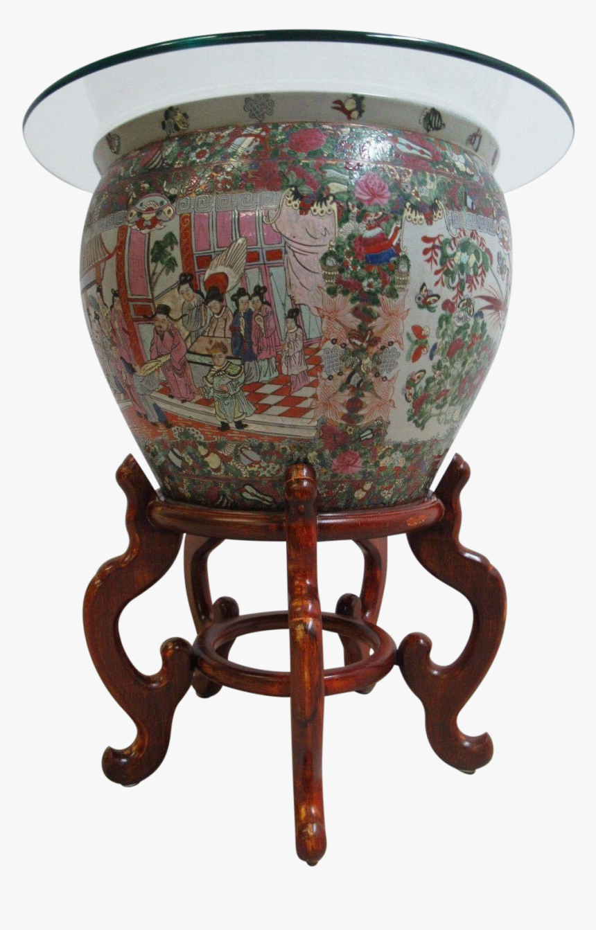Vintage Asian Pottery Fish Bowl Stand Lamp End Table, HD Png Download ...