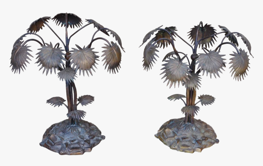 Pair Of Bronze Sculpture Of Trees With Broad Palm Like, HD Png Download ...