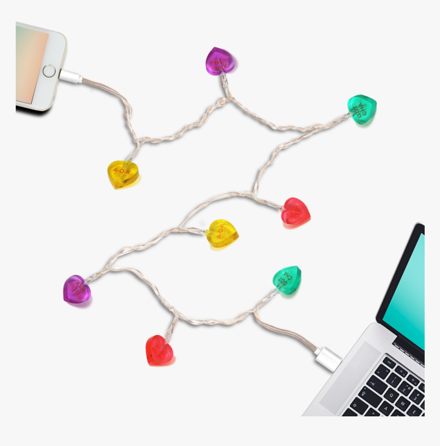 Image Of Candy Heart Led Charging Cable Connecting, HD Png Download ...