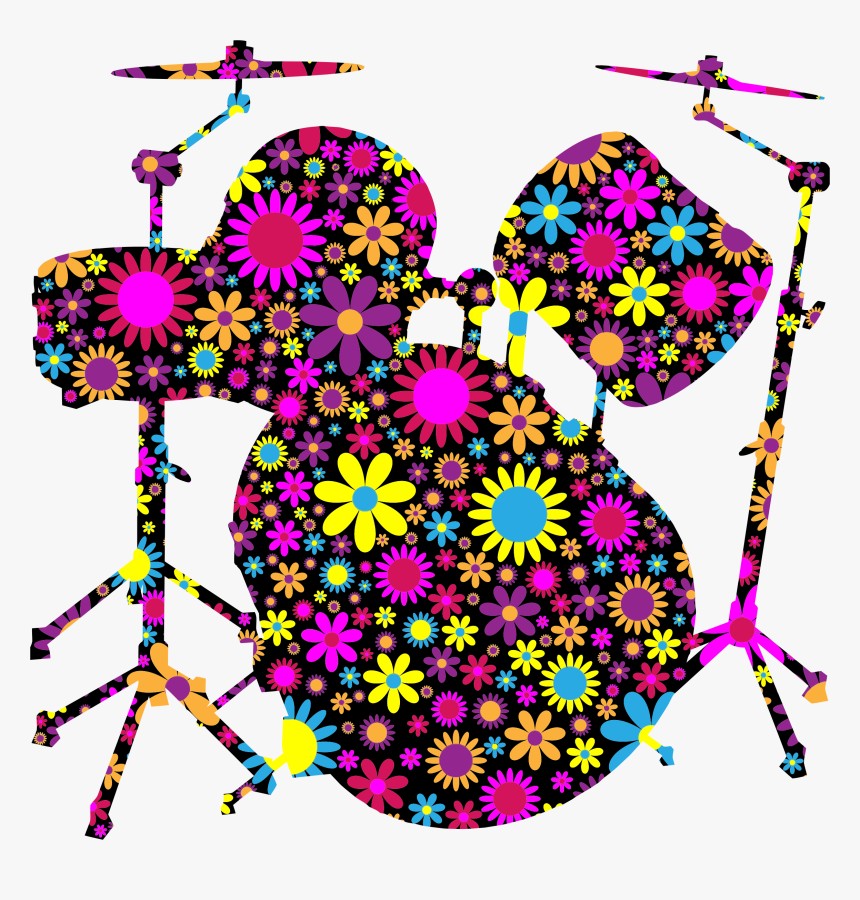 Floral Drum Set Silhouette Clip Arts, HD Png Download , Transparent Png ...