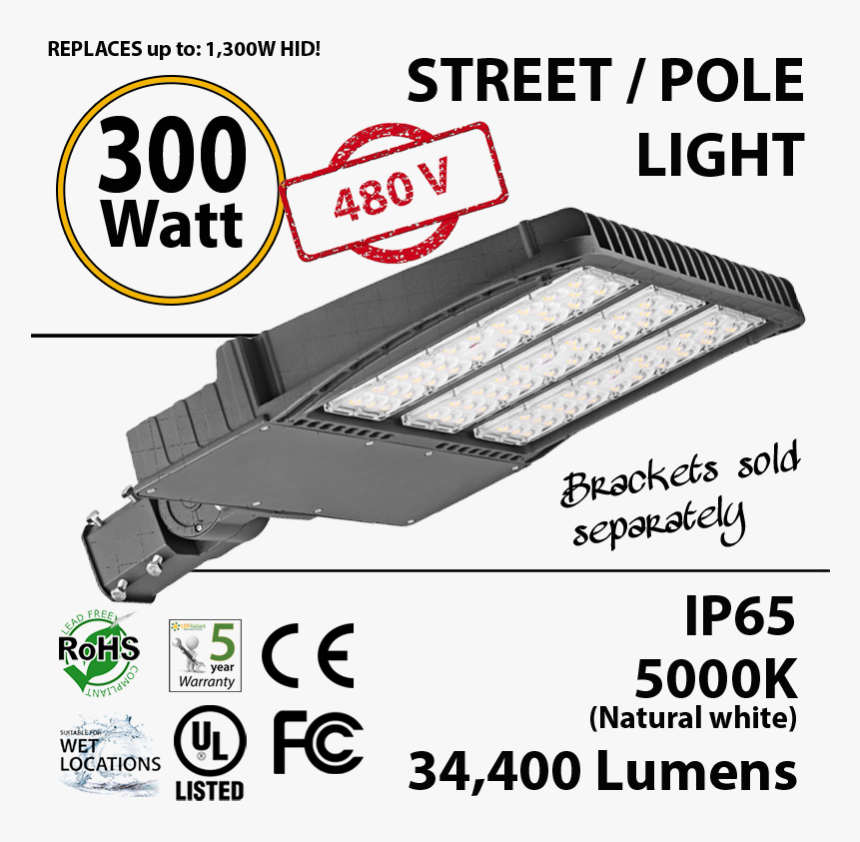 300w 277-480v Led Shoebox / Street Light / Pole Mount, HD Png Download ...
