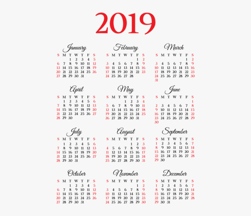 2019 Calendar Png, Transparent Png , Transparent Png Image - PNGitem