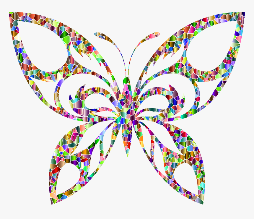Vivid Polychromatic Tiled Tribal Butterfly Silhouette, HD Png Download ...