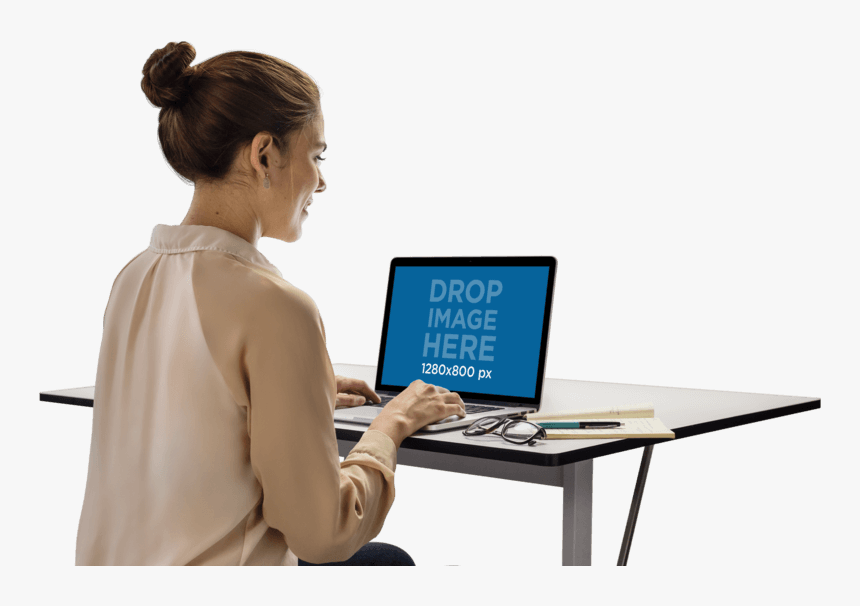 Macbook Mockup Template Of A Woman Typing, HD Png Download ...