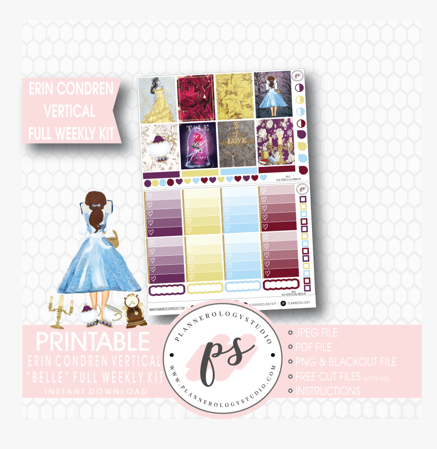 Belle Full Weekly Kit Printable Planner Stickers - Craft, HD Png ...
