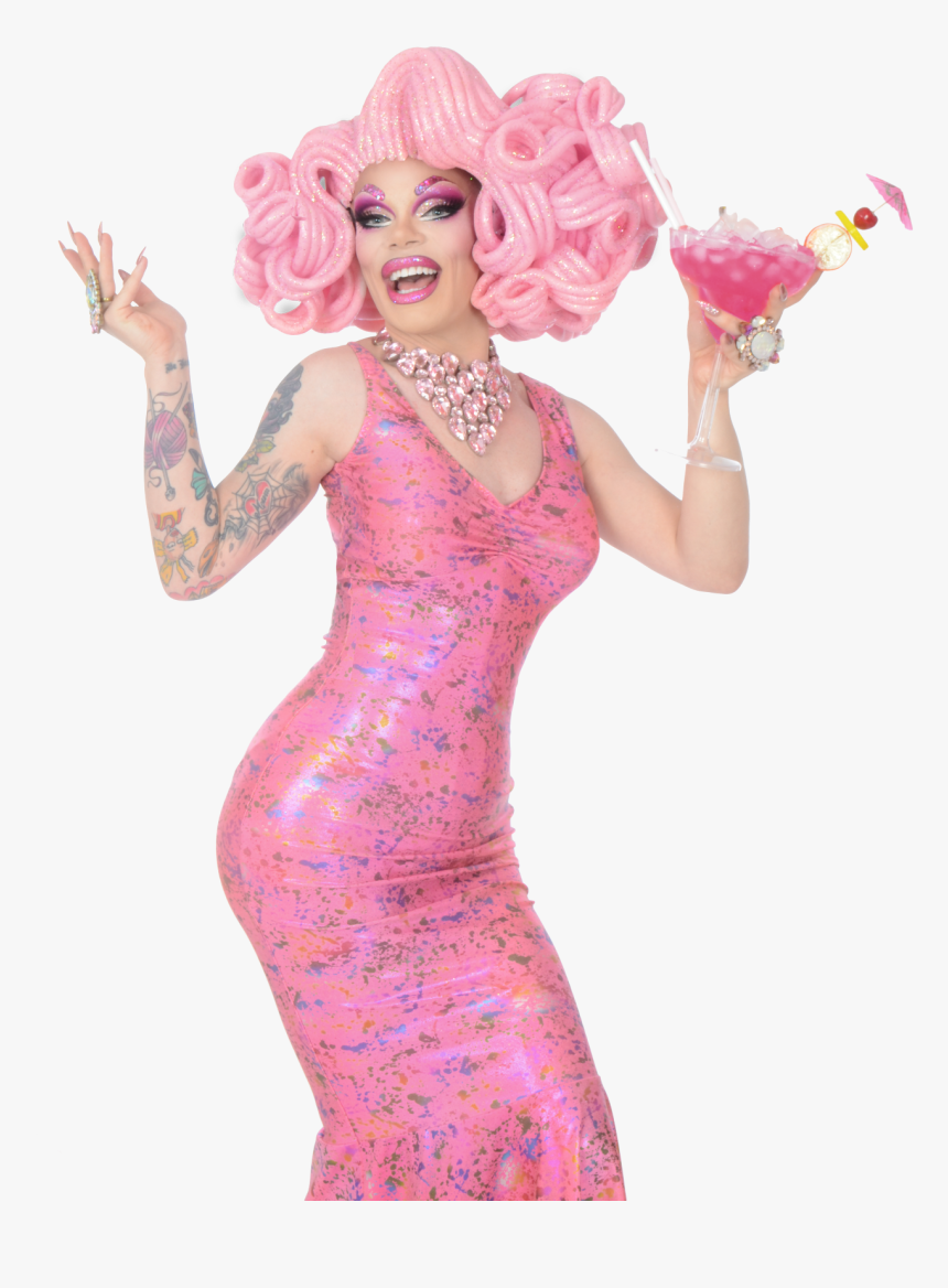 A Drag Queen Holding A Beverage Wearing All Pink, HD Png Download ...