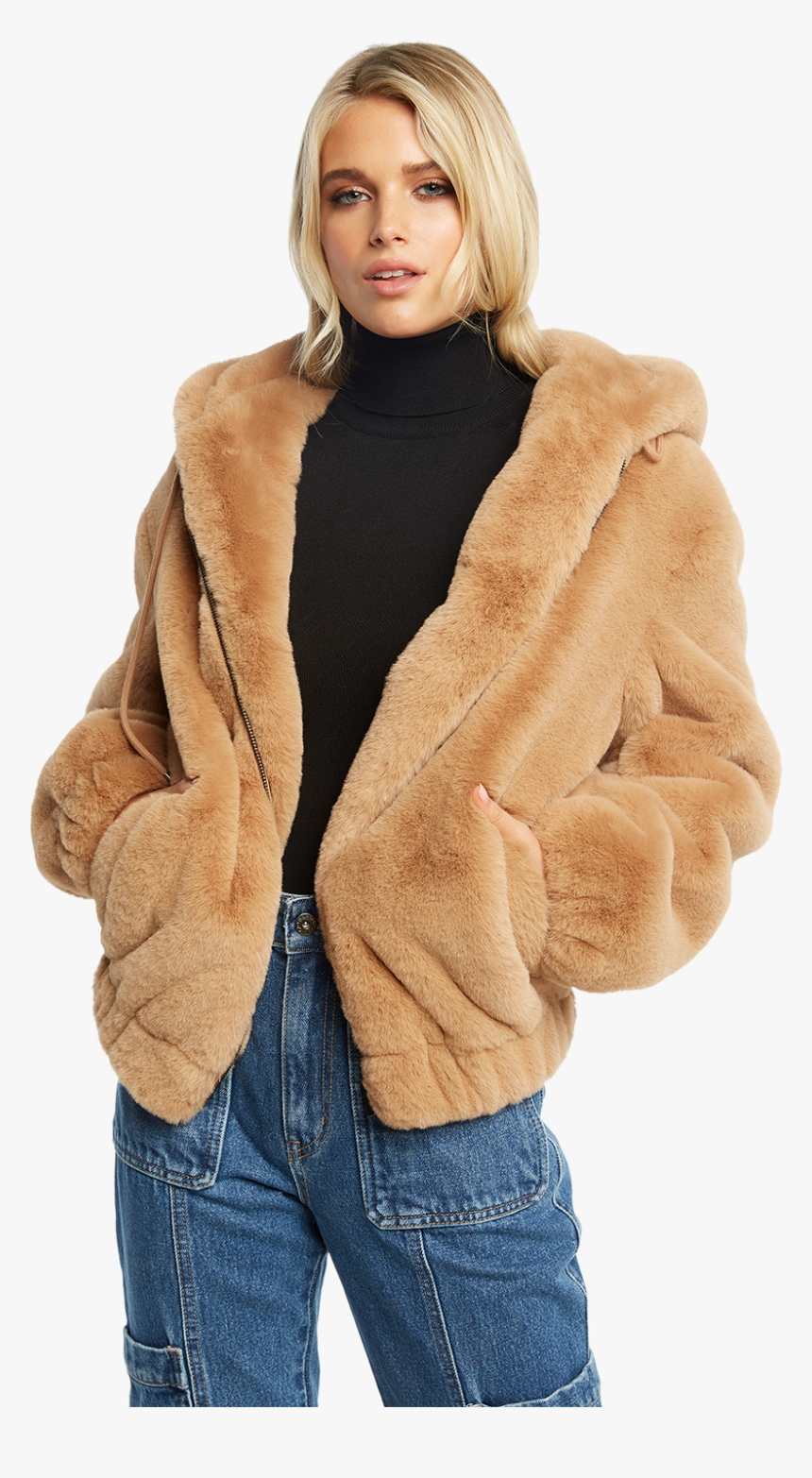 Bella Zip Faux Fur Jacket In Colour Almond, HD Png Download ...