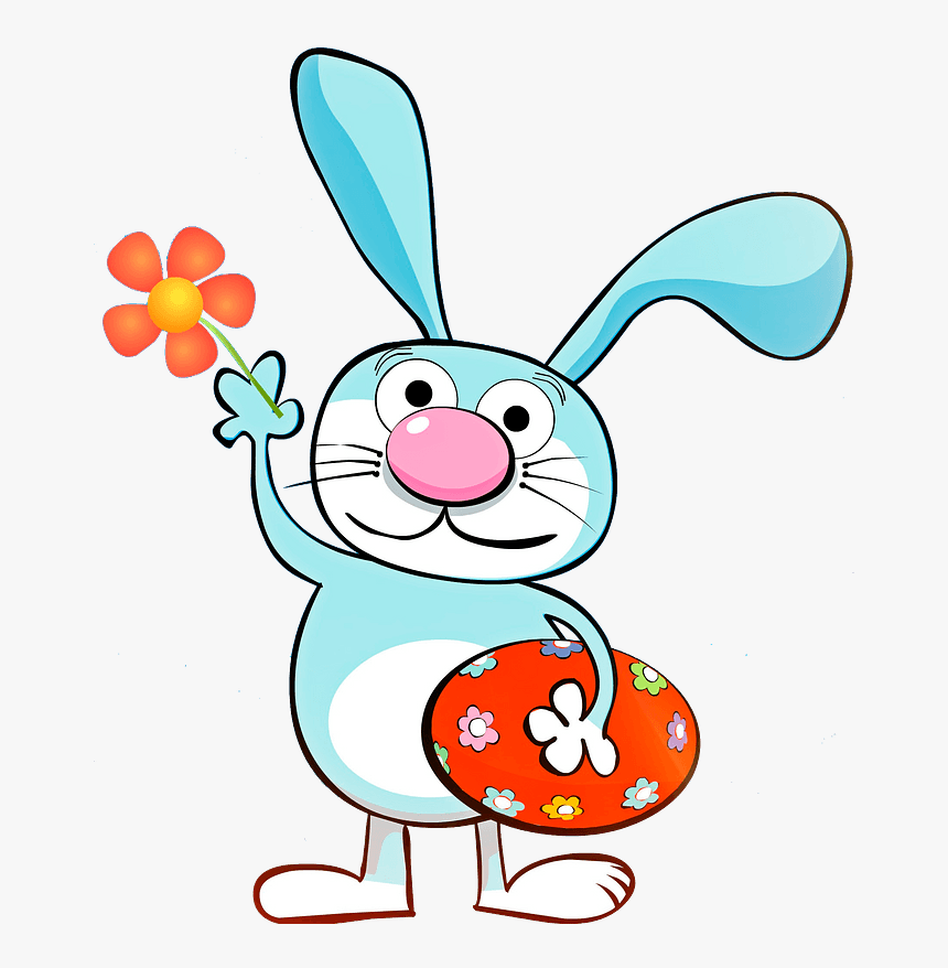 Easter Bunny With Egg And Flower Clipart, HD Png Download , Transparent ...