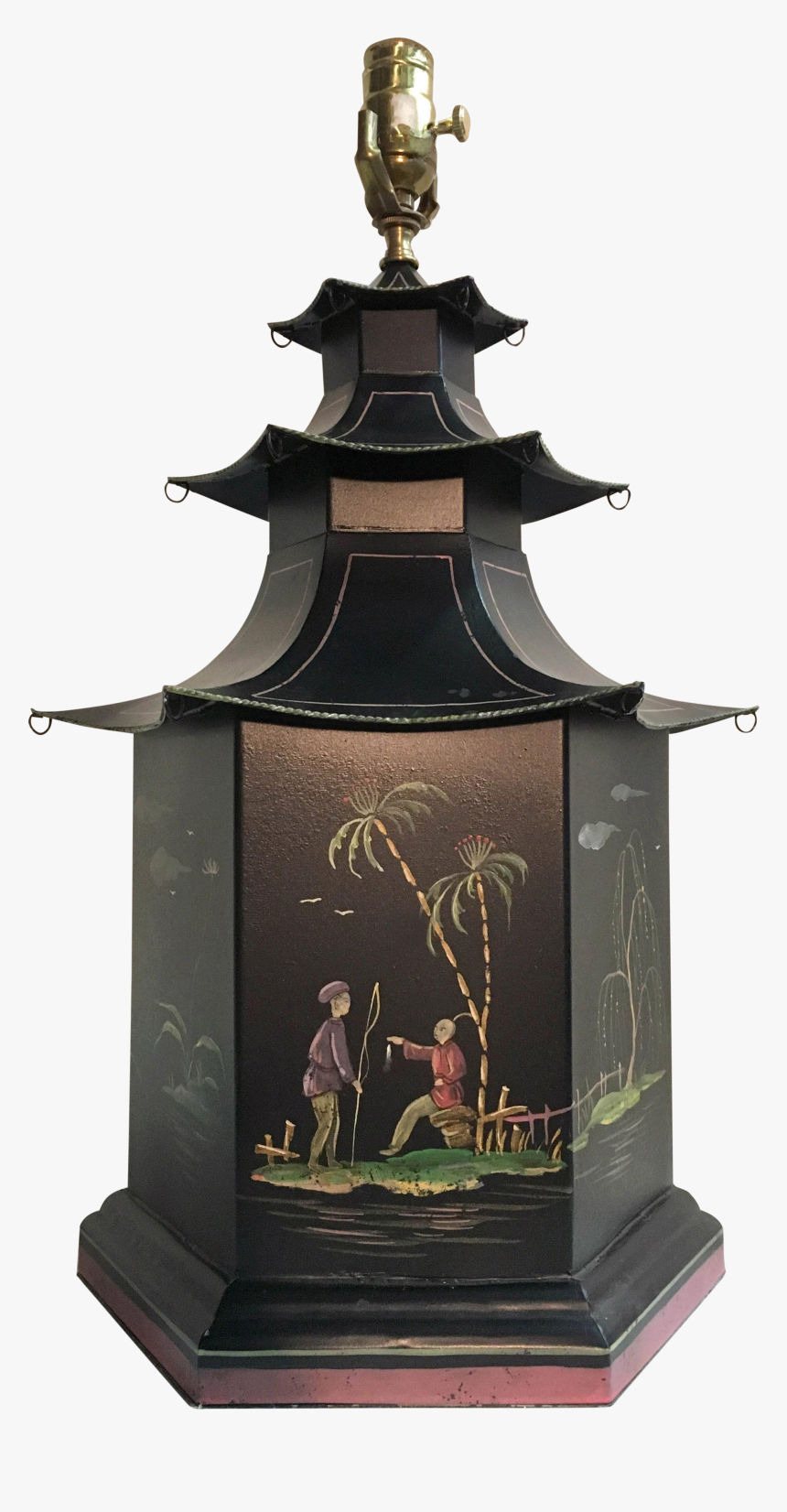Chinoiserie Figurines & Landscape Painted Tole Pagoda, HD Png Download ...