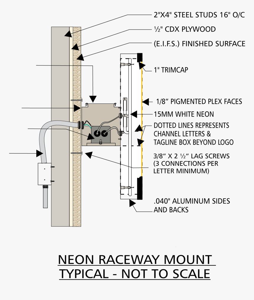 Neon Raceway Mount - Channel Letters Raceway Size, HD Png Download ...