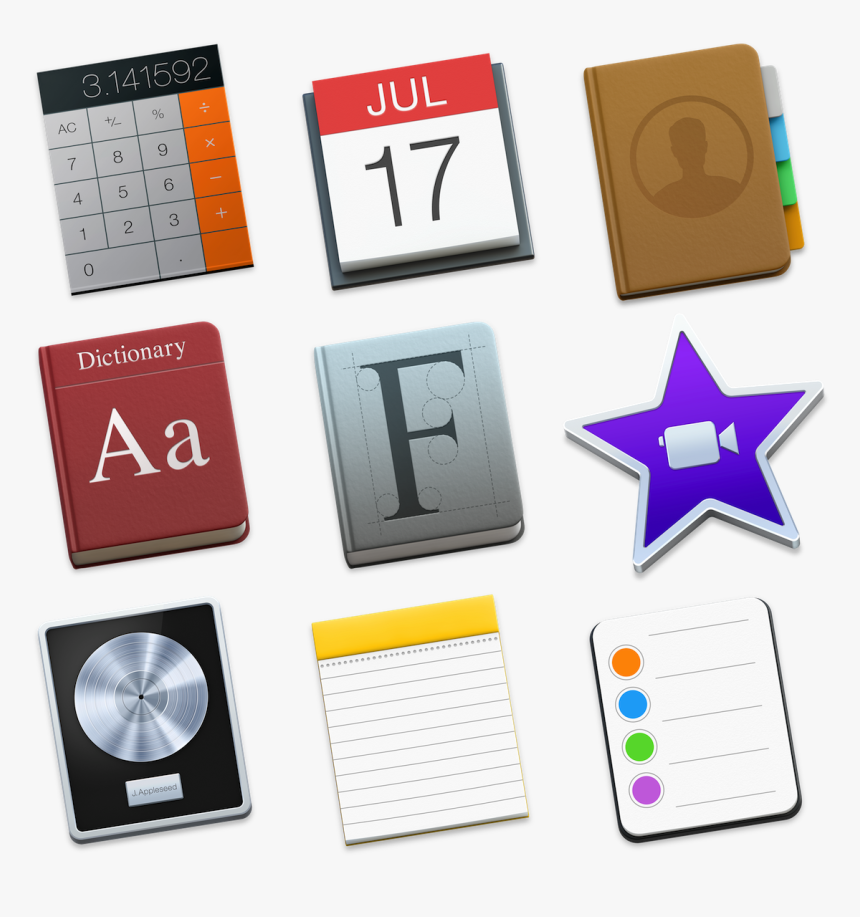 Calculator, Calendar, Contacts, Dictionary, Font Book,, HD Png Download ...