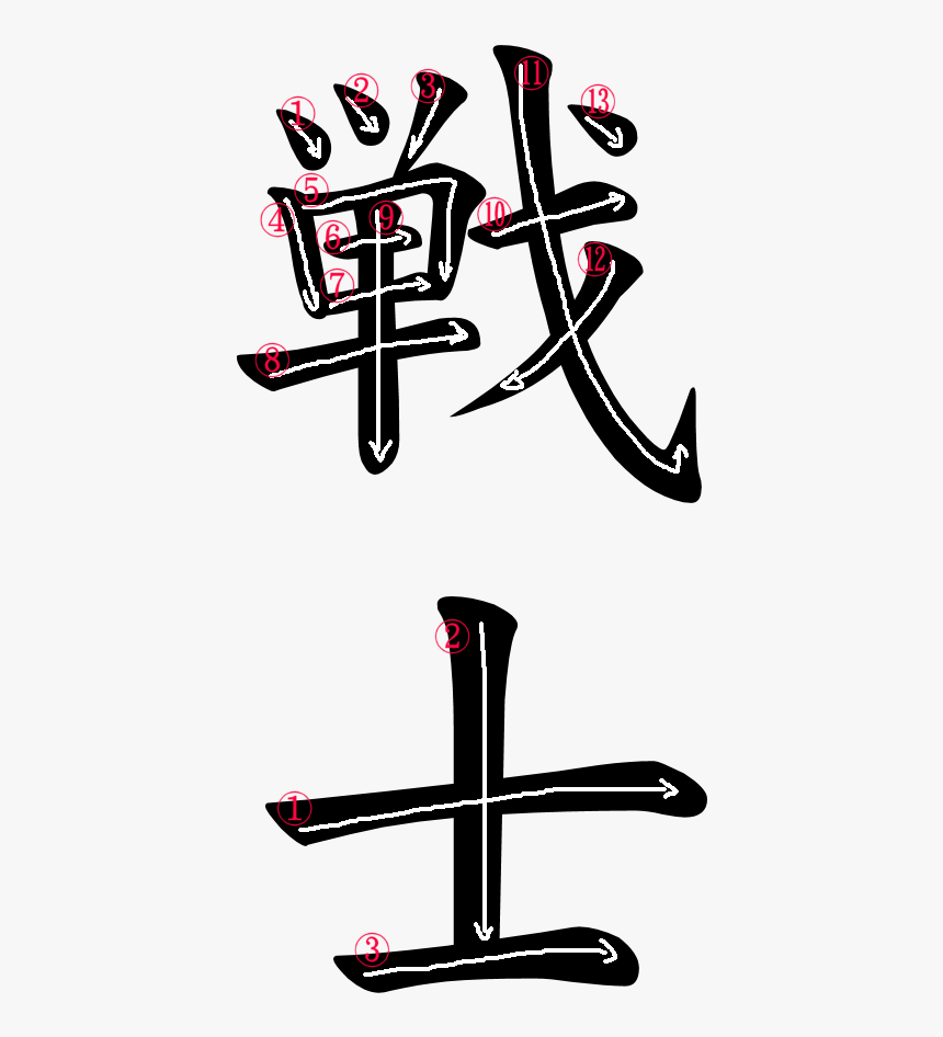 Kanji Stroke Order For 戦士 - Kanji For Fighter, HD Png Download ...