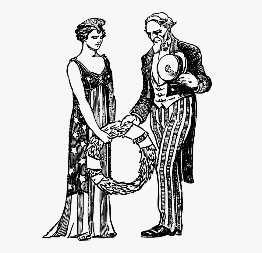 Art,monochrome - Uncle Sam And Lady Liberty Kiss, HD Png Download ...