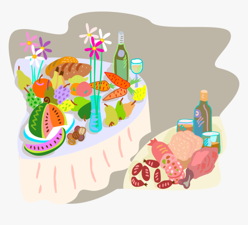 Vector Illustration Of Party Food And Dining Table - Self Service ...